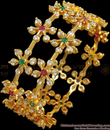 BR1167-2.4 Trendy One Gram Gold Flower Pattern Bangles For Modern Attire
