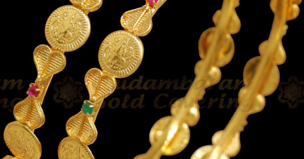BR2035-2.8 Size One Gram Gold Bangles Lakshmi Kasu Design