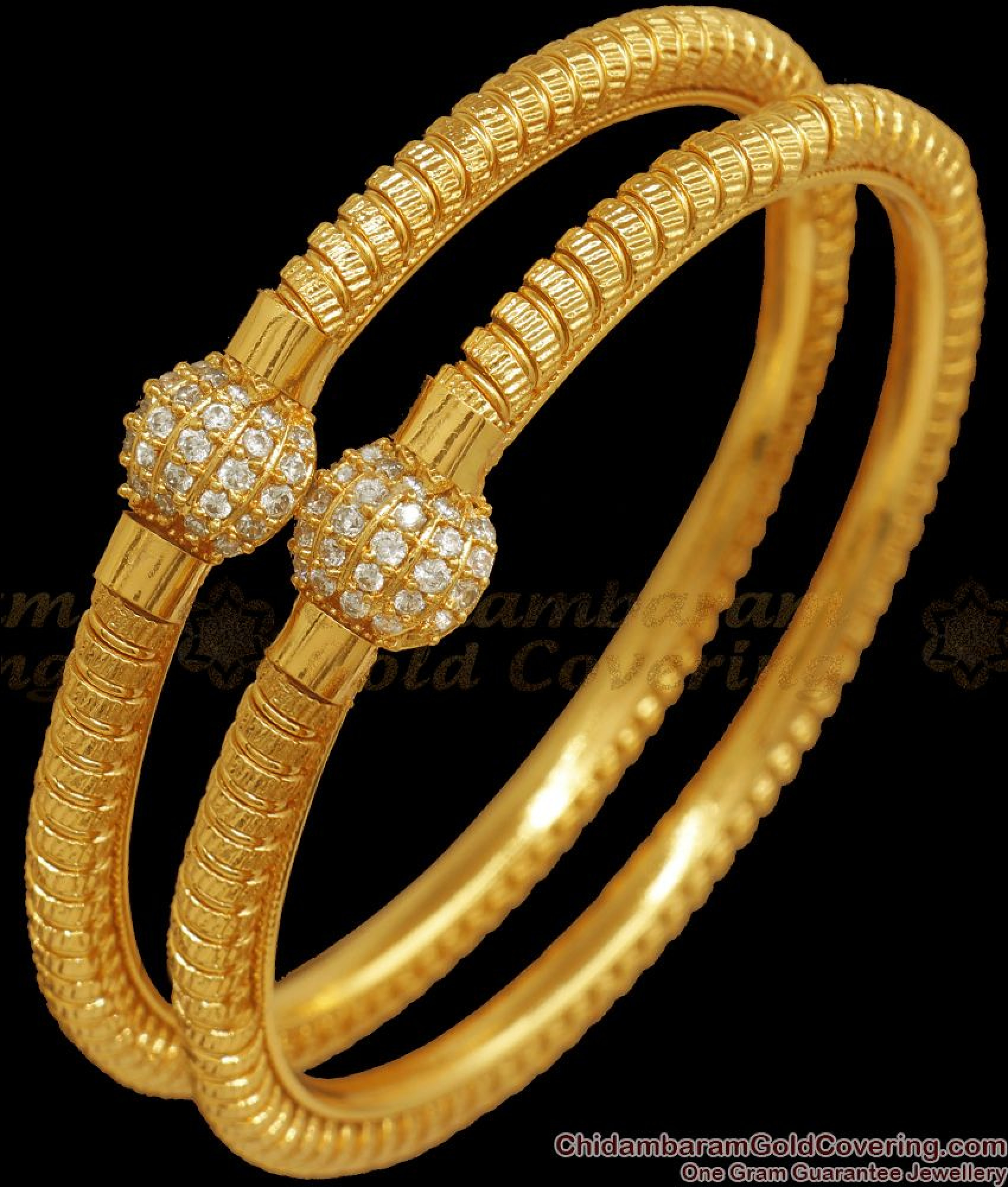 BR2036-2.4 Size 1 Gram Gold Bangle White Stone Ball Pattern