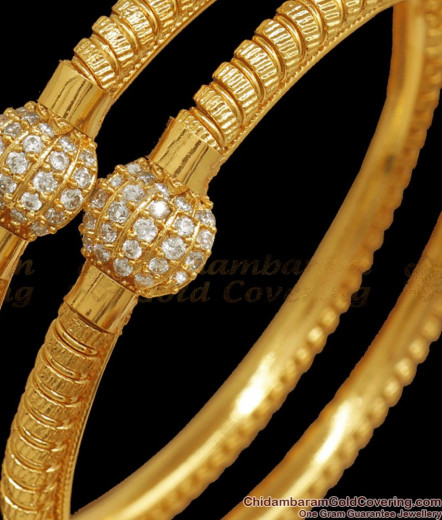 BR2036-2.6 Size 1 Gram Gold Bangle White Stone Ball Pattern