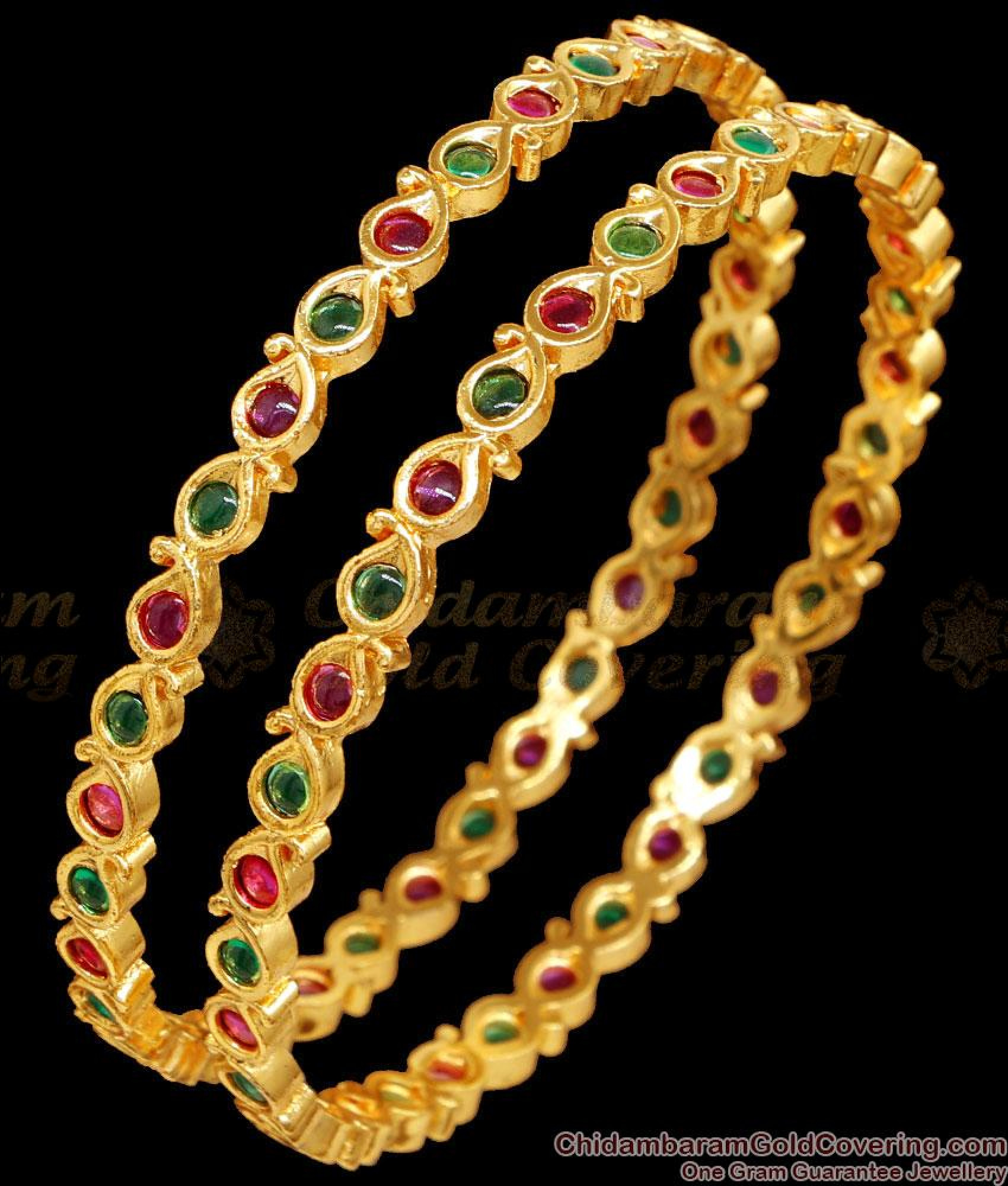 BR2054-2.4 Size Premium Kemp Stone Gold Bangles Design For Women