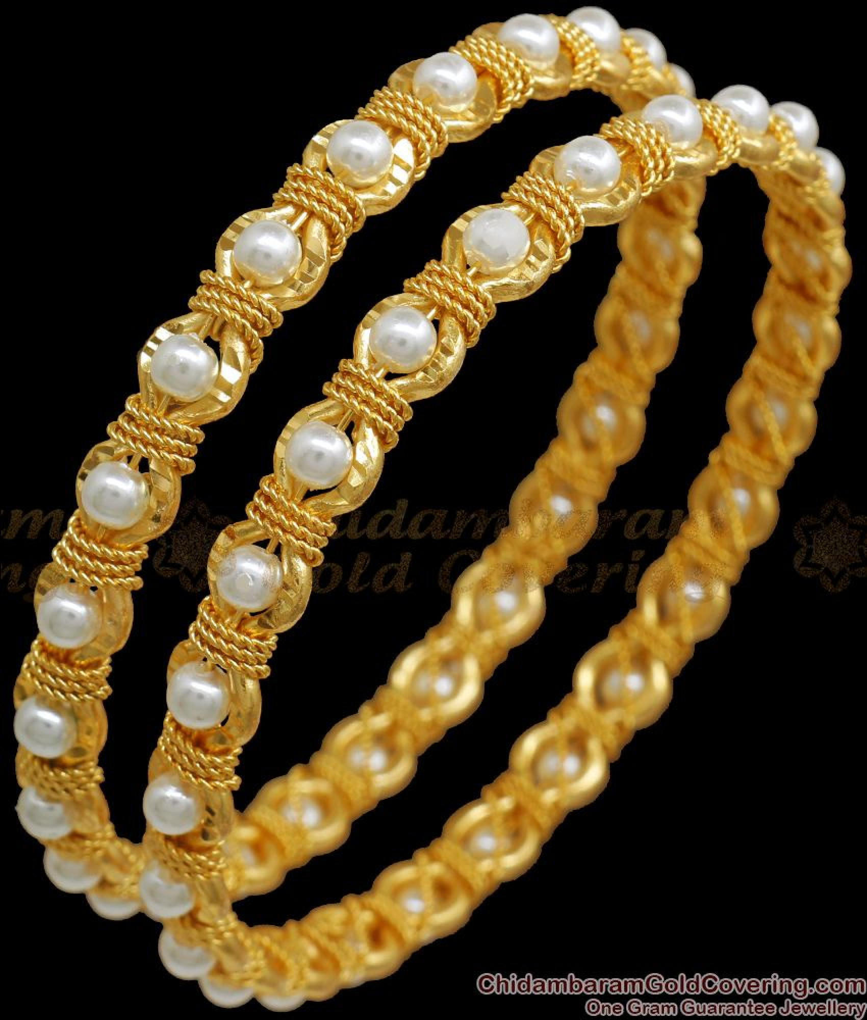 BR2066-2.10 Size Traditional Pearl Studded Gold Plated Bangles Shop Online