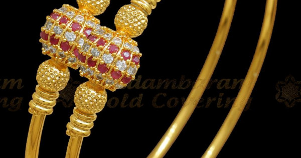 BR2084-2.8 Size Ad Stone Ball Design Gold Plated Bangle Shop Online
