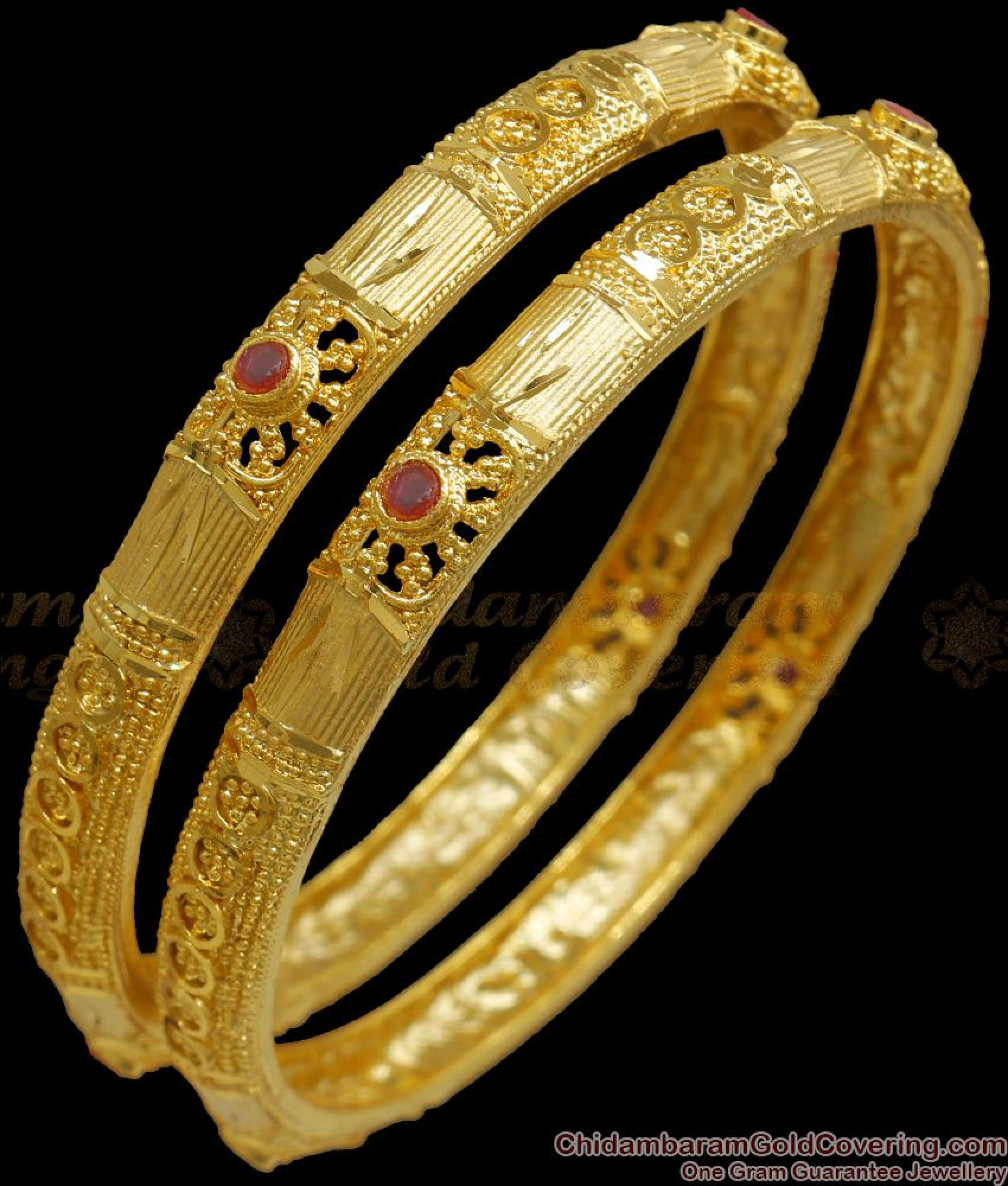 BR2093-2.10 Size Suryakala Bangles Two Gram Gold Bangle Ruby Stone ...