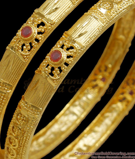BR2093-2.10 Size Suryakala Bangles Two Gram Gold Bangle Ruby Stone ...