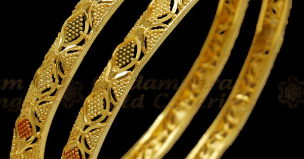 BR2094-2.8 Size Set Of Two Forming Gold Bangles Meenakari Pattern
