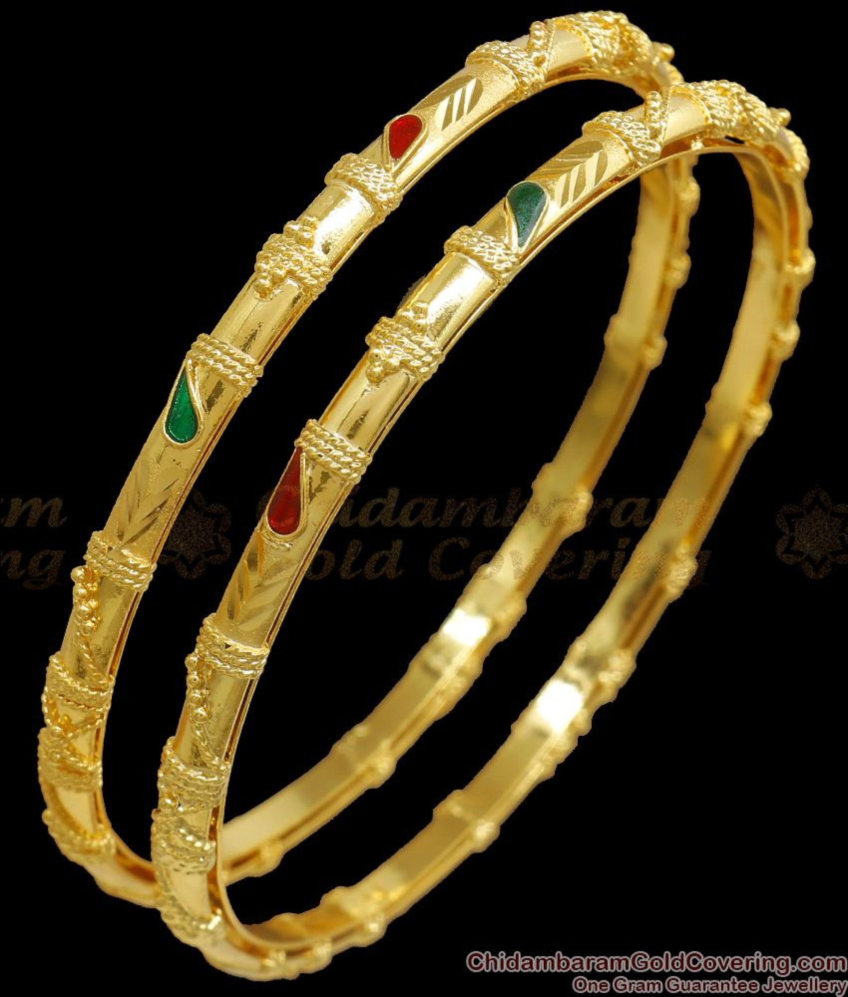 BR2095-2.10 Size Thin Enamel Pattern Forming Bangles Shop Online