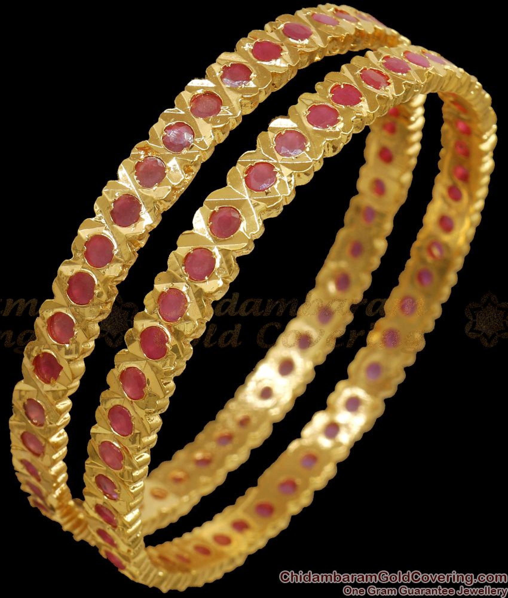 BR2123-2.8 Size Full Ruby Stone Impon Panchaloha Bangle Collections