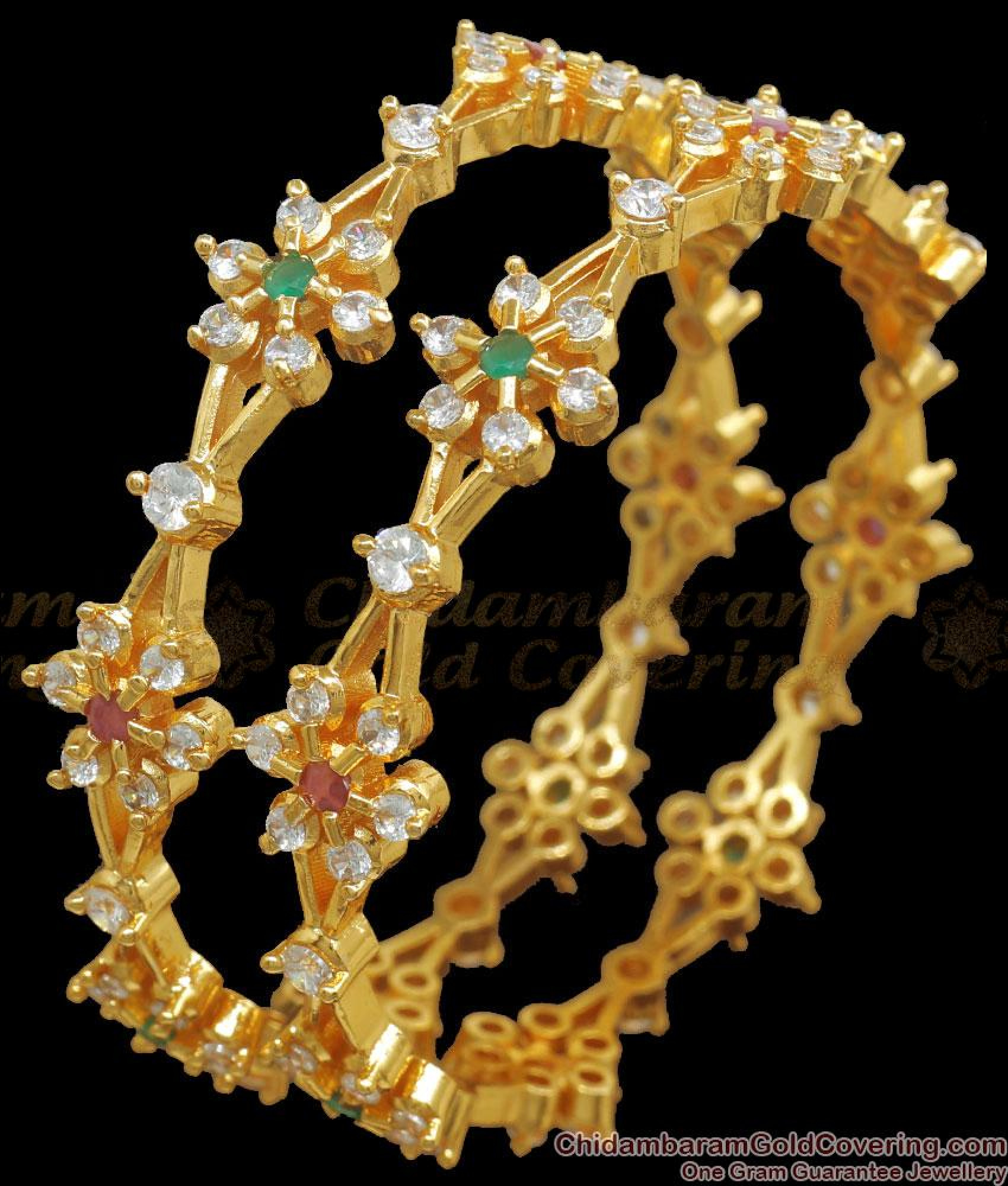 BR2215-2.6 Size Glittering Multi Stone Gold Diamond Bangles Collections ...