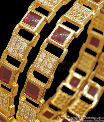 One Gram Gold Stone Bangles | Chidambaram Gold Covering Stone Bangles ...