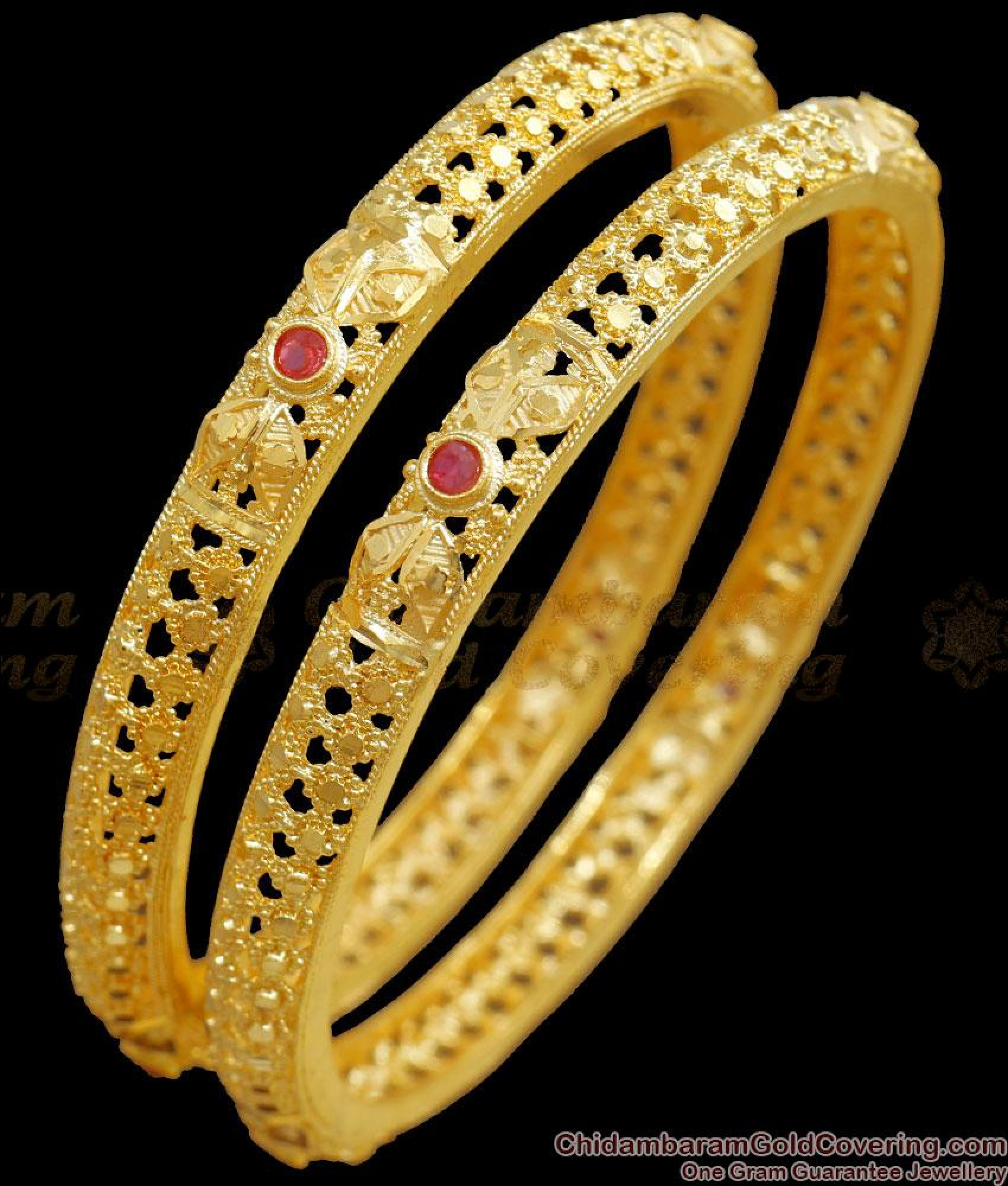 BR2229-2.10 Size Latest Ruby Stone 2 Gram Gold Bangles Forming Bridal ...