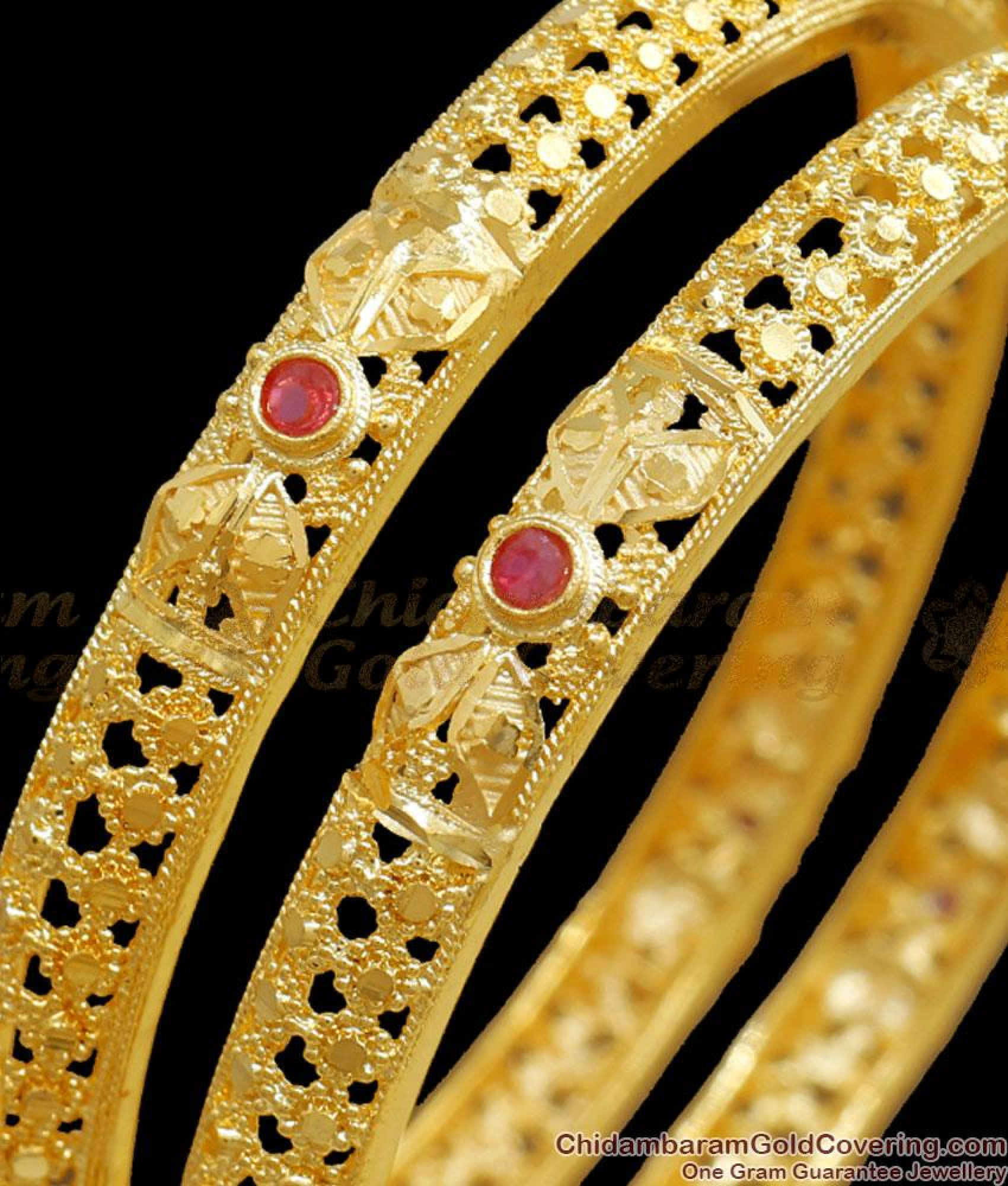 BR2229-2.10 Size Latest Ruby Stone 2 Gram Gold Bangles Forming Bridal ...