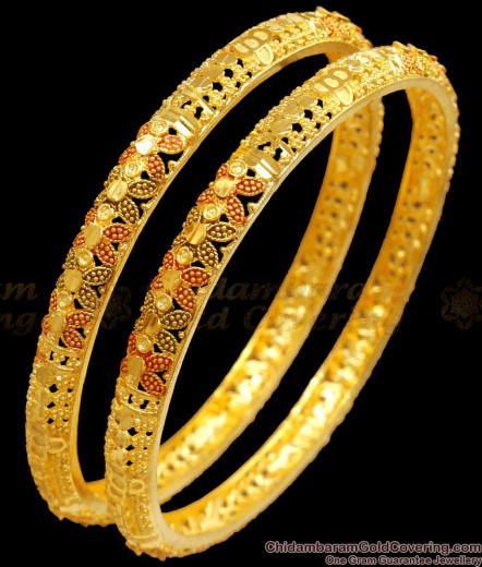 BR2042-2.4 Beautiful Two Gram Gold Bangles Net Pattern For Marriage