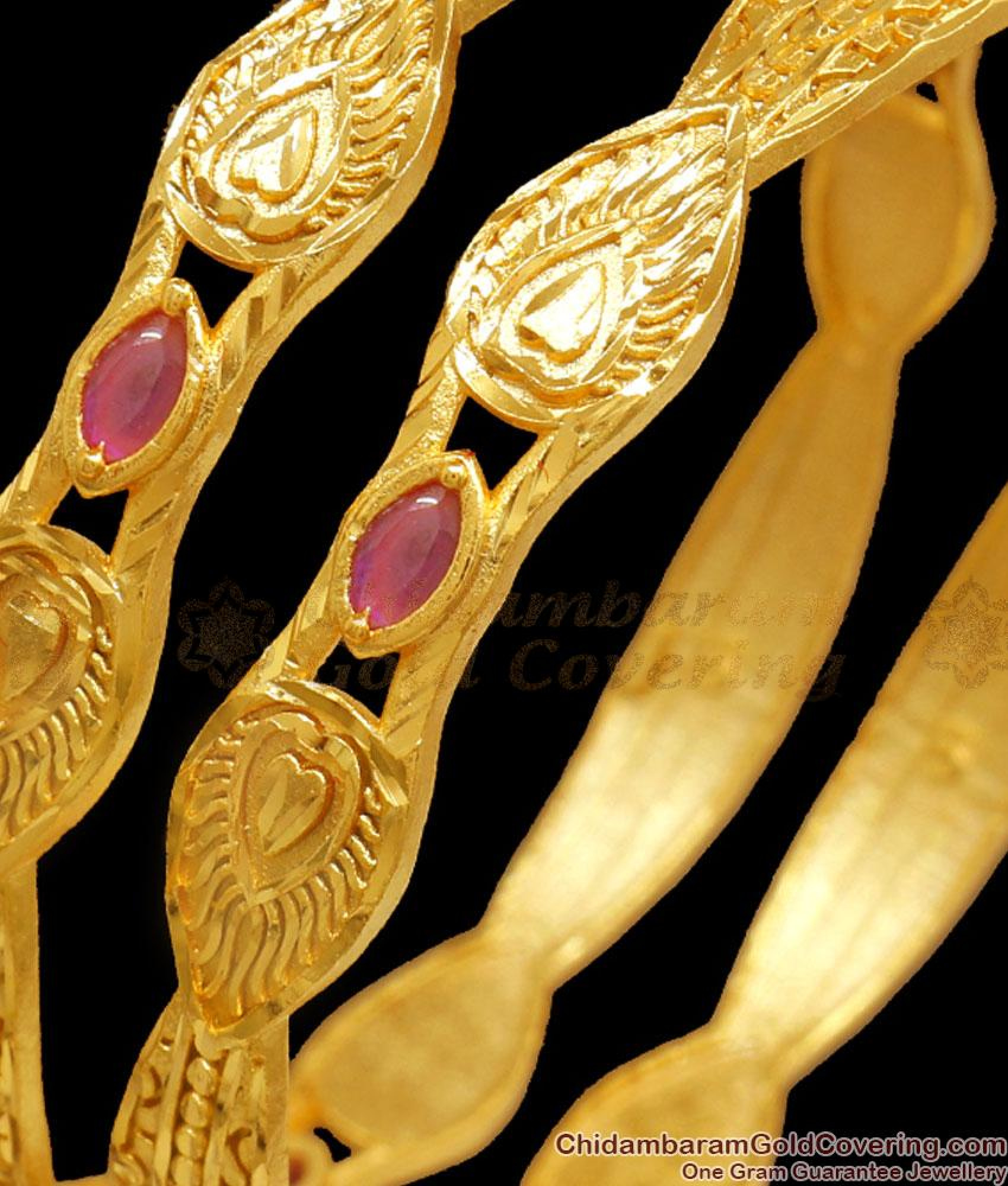 BR2252-2.10 Size Traditional Kerala Forming Gold Bangle Ruby Kemp Stone ...