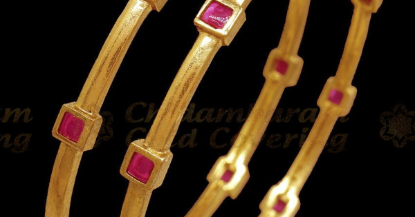 BR2260-2.8 Set Of Two Antique Gold Bangles Ruby Kemp Stone Collections