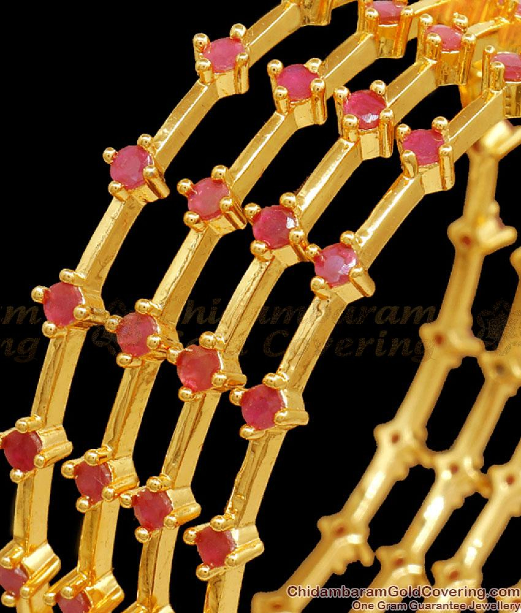 BR2262-2.8 Set of 4 Gold Bangle Ruby Studded Diamond Jewelry ...