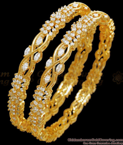 BR1860-2.4 Size Half Ball Shaped Diamond Green Stone Gold Bangles