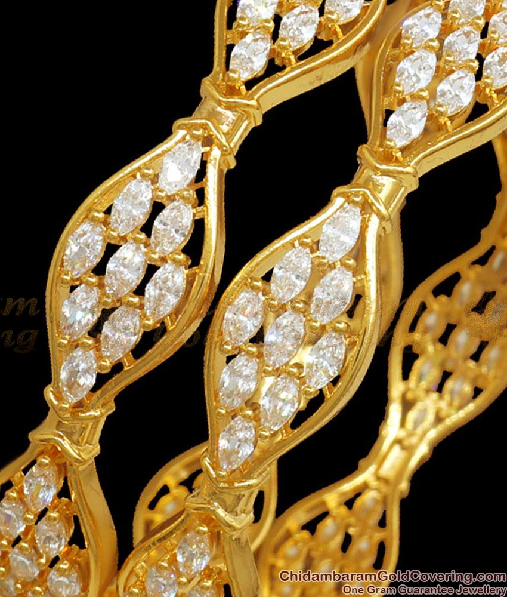 BR2300-2.8 Grand Gold Full White AD Stone Bangles Bridal Designs