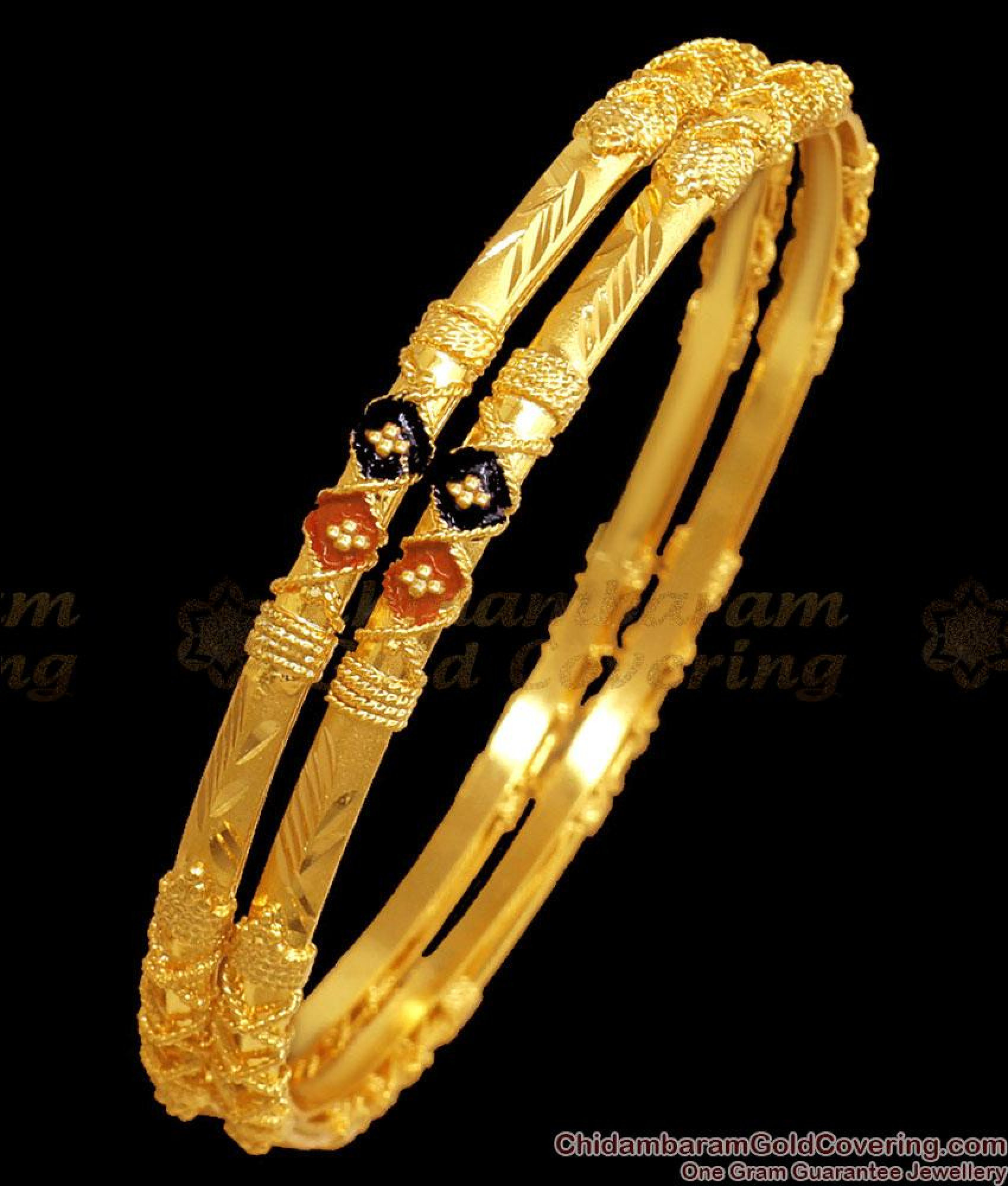 BR2303-2.10 Size Latest Two Gram Gold Bangles Meenakari Bridal Designs