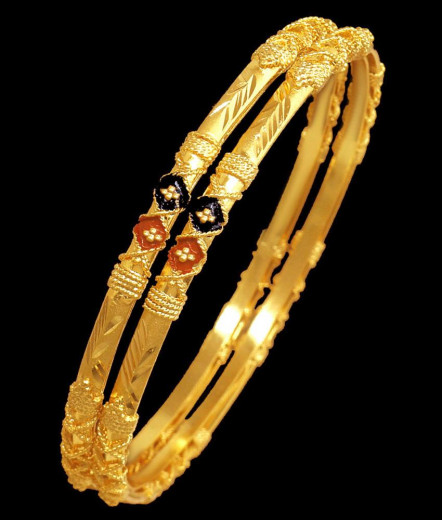 BR1154-2.8 Spiral Type Real Gold Forming Design Enamel Bridal Bangles ...