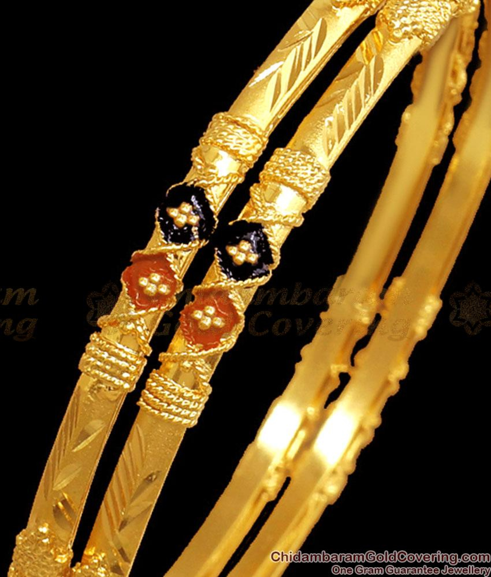 BR2303-2.10 Size Latest Two Gram Gold Bangles Meenakari Bridal Designs