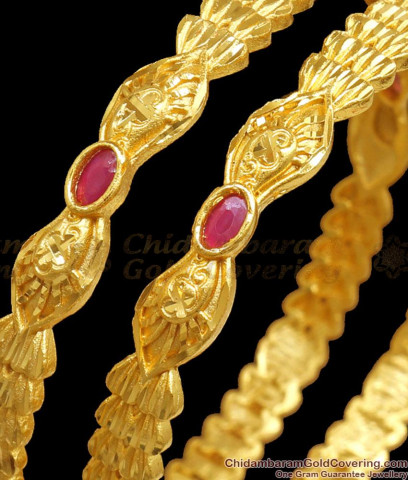 BR1160-2.6 Muthu Small Gold Beads Flower Design Forming Bangles Collection