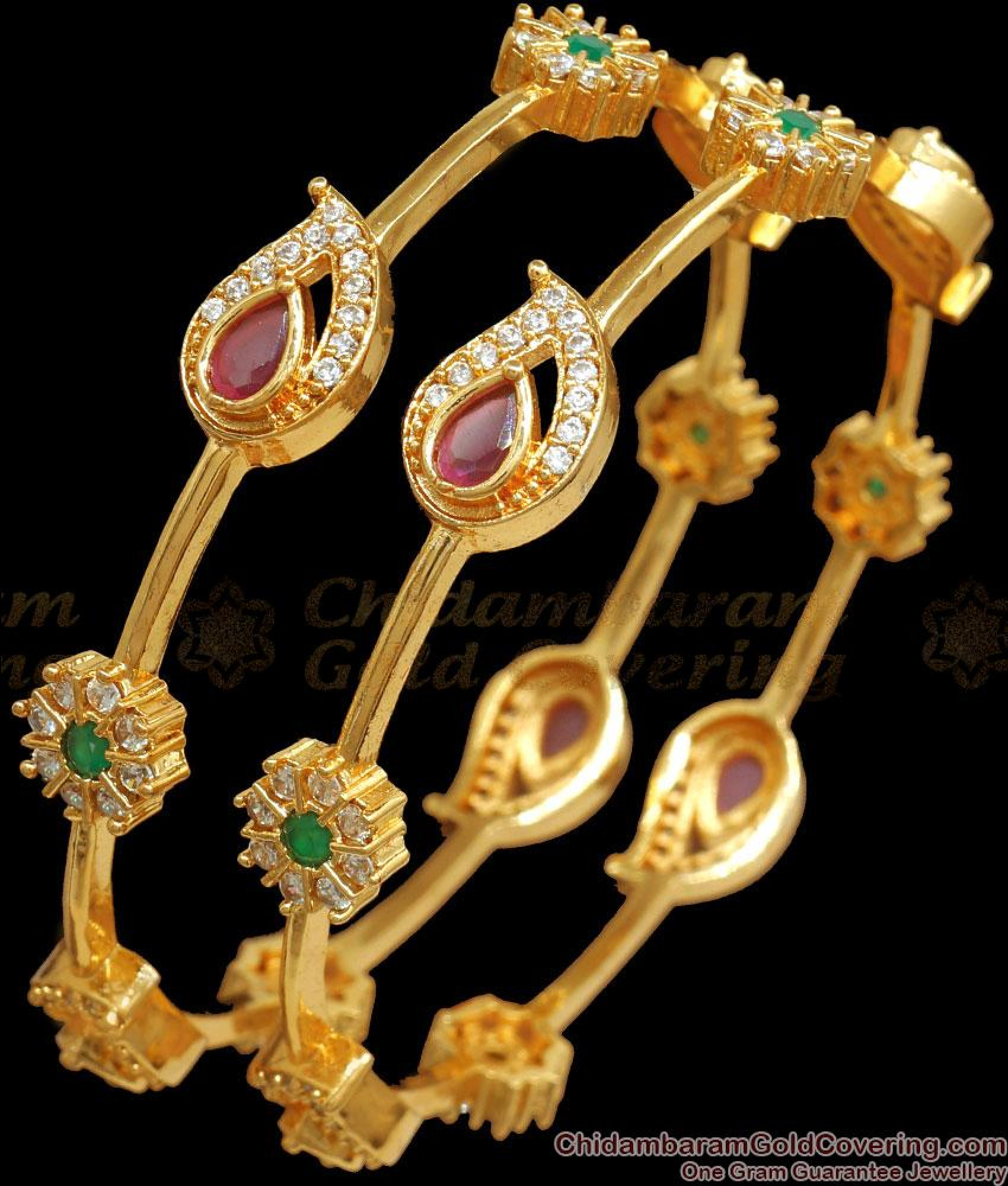 BR2324-2.4 Buy Latest 1 Gram Gold Stone Bangles For Women