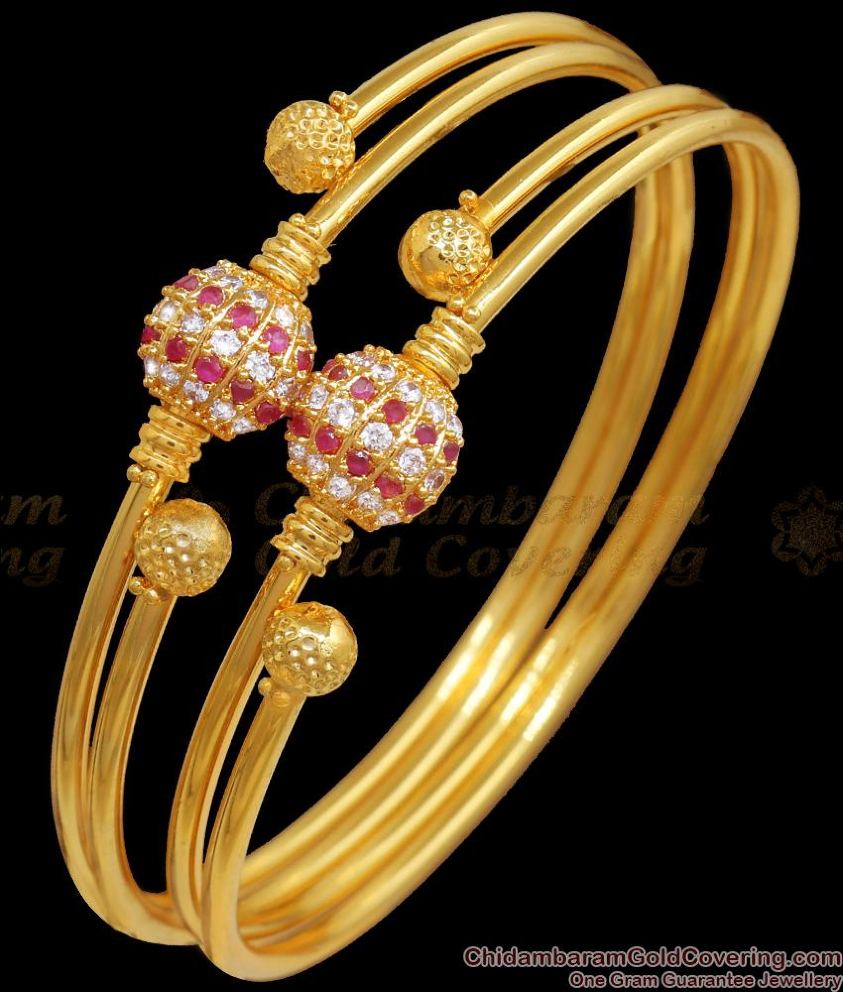 BR2334-2.6 Double Line Gold Plated Bangles Ball Designs