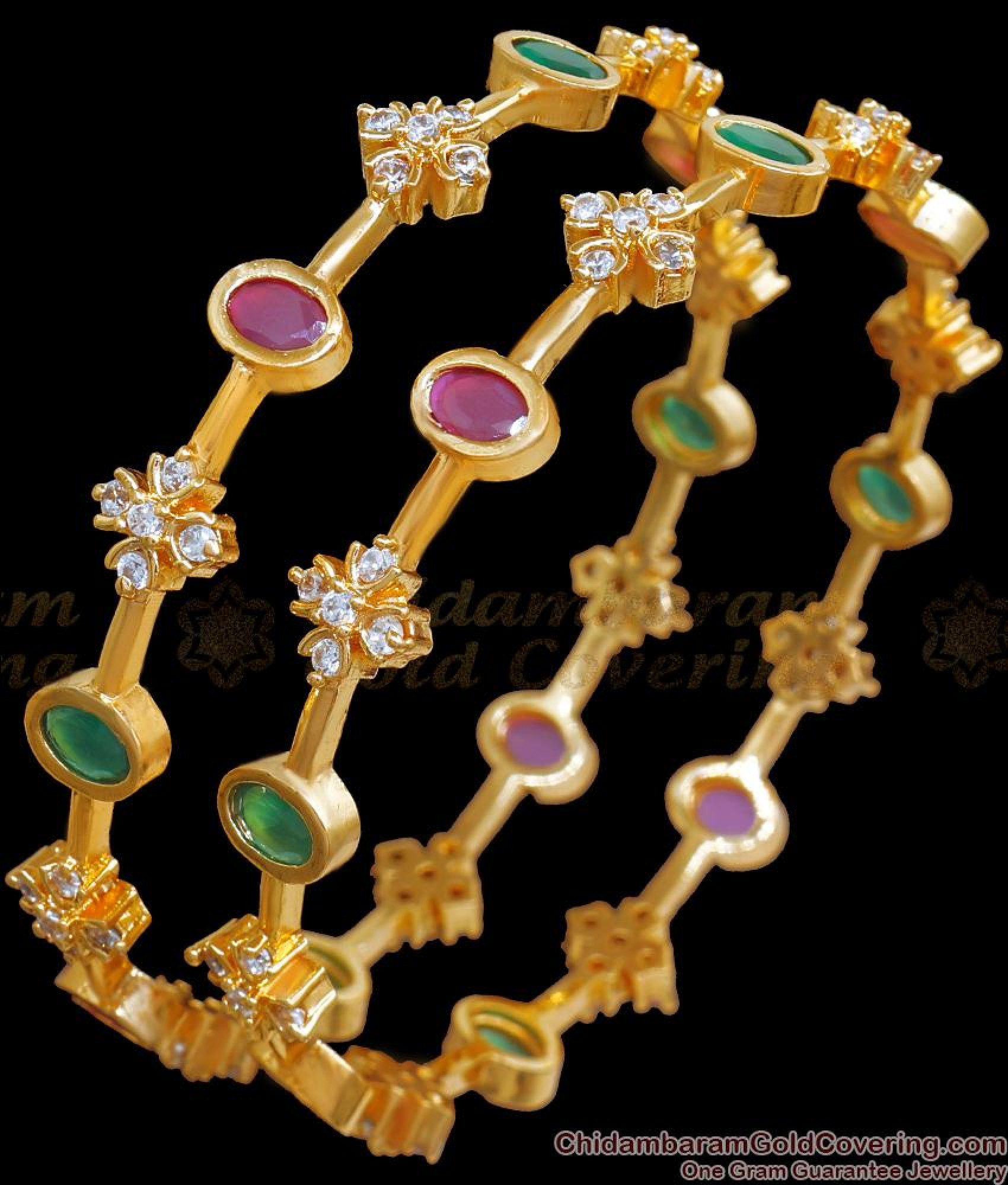 BR2340-2.4 New One Gram Gold Bangles Multi Stone Design