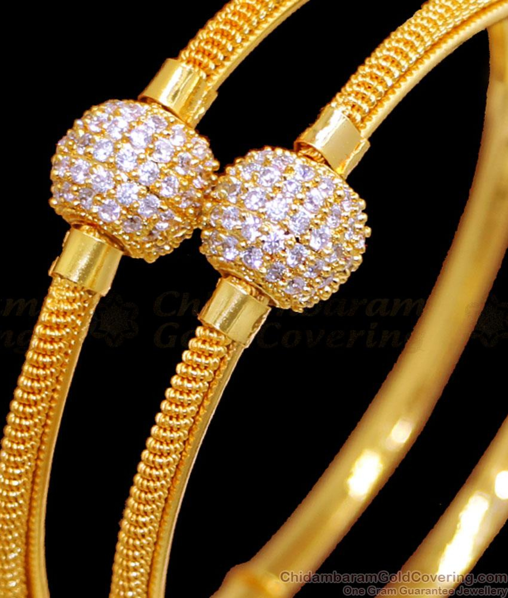 BR2381-2.4 Size Ad Stone Ball Design Gold Bangle 1 Gram Gold Jewellery