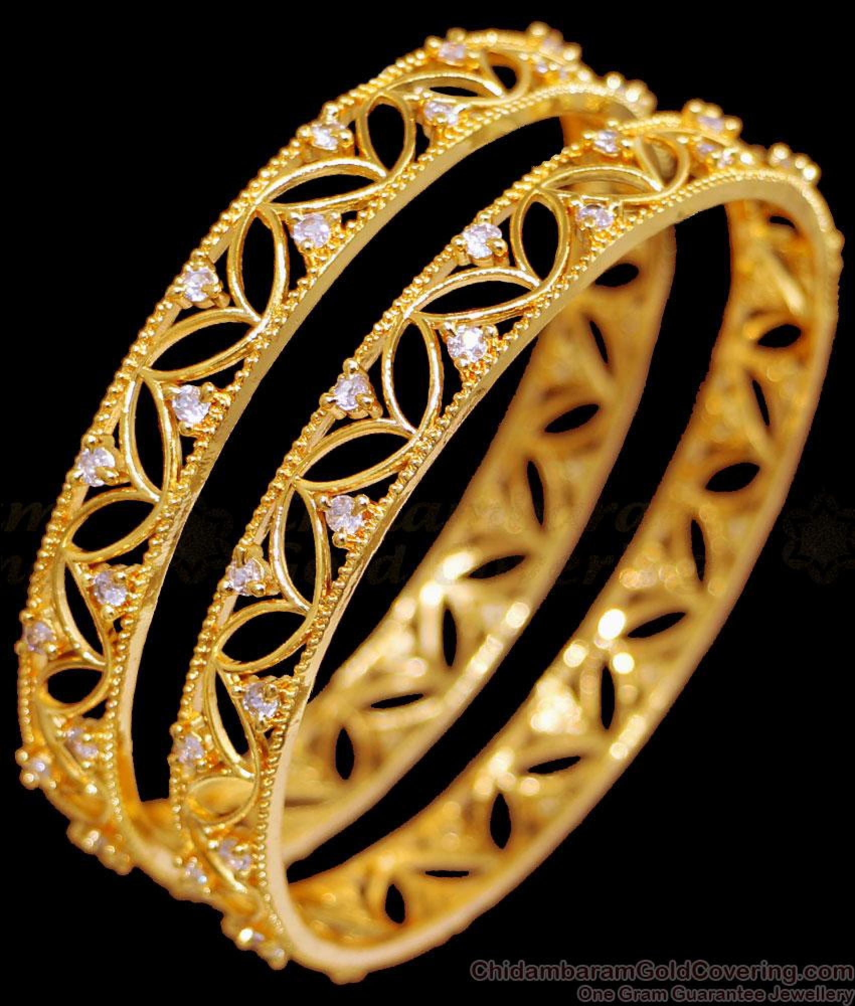 BR2382-2.4 Size Unique Gold Design White Stone Bangle Wedding Design ...
