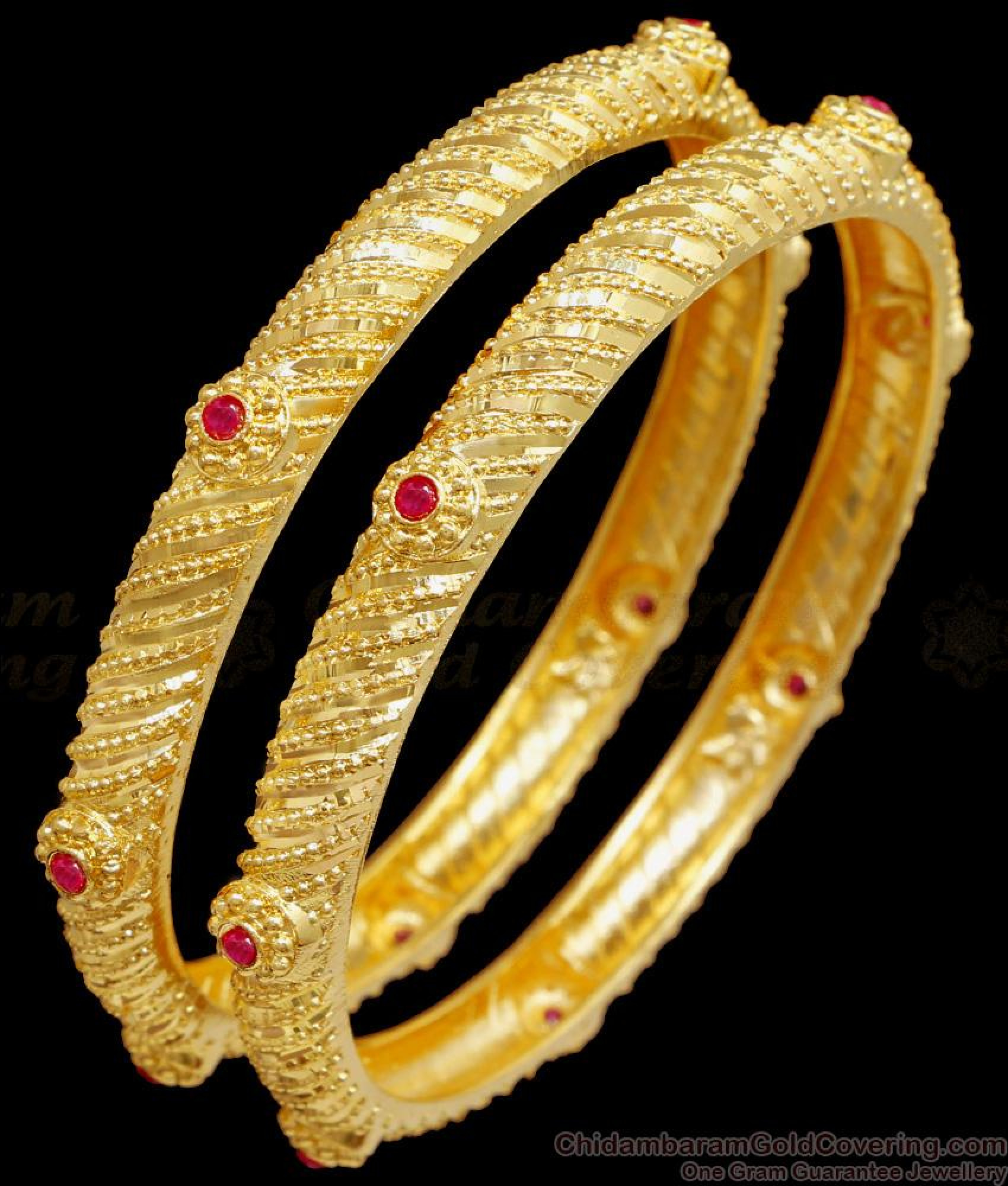 BR2435-2.10 Size New Model Gold Look Ruby Stone Bangle Function Wear
