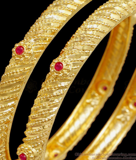 One Gram Gold Stone Bangles | Chidambaram Gold Covering Stone Bangles for Marriage