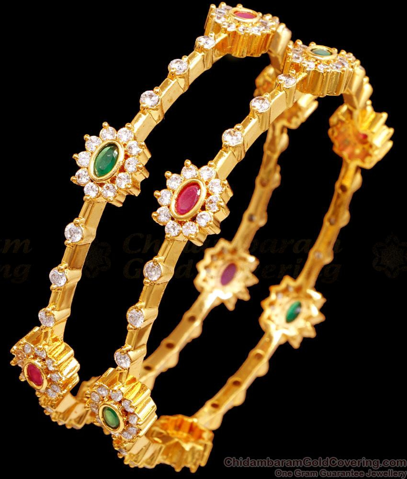 BR2438-2.4 Size Set Of Two Gold Imitation Kemp Stone Bangle For Wedding