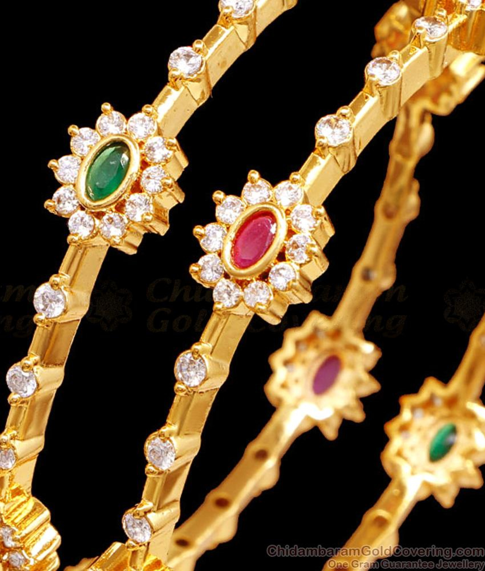 BR2438-2.4 Size Set Of Two Gold Imitation Kemp Stone Bangle For Wedding