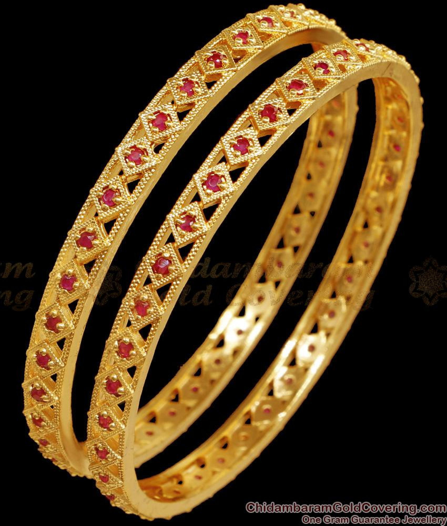 BR2448-2.4 Size Buy Ruby Bangle Set Gold Plated Stone Bangles
