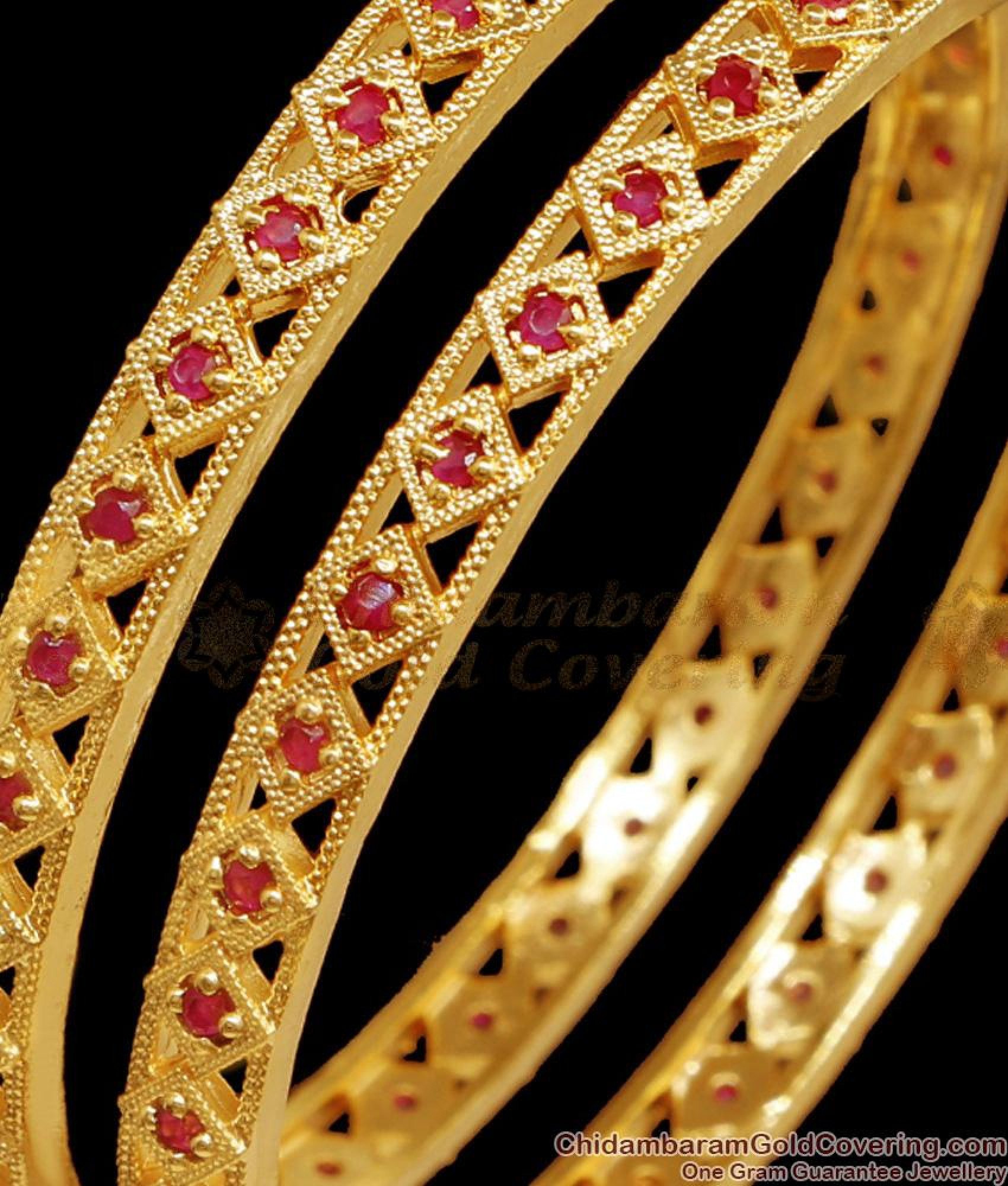 BR2448-2.4 Size Buy Ruby Bangle Set Gold Plated Stone Bangles
