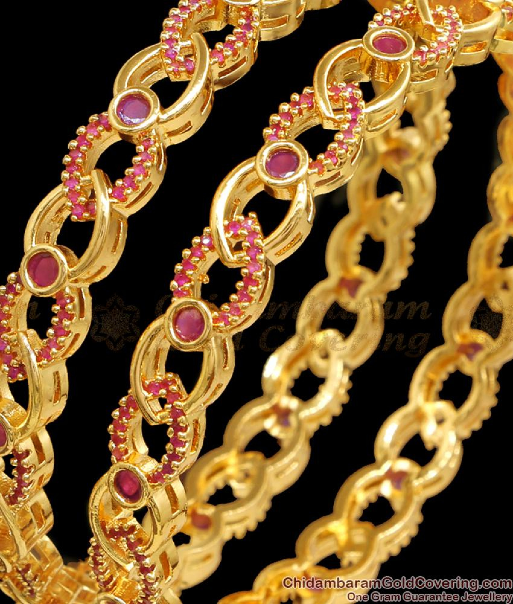 BR2456-2.4 Size New Arrival Ruby Stone Gold Bangles Shop Online
