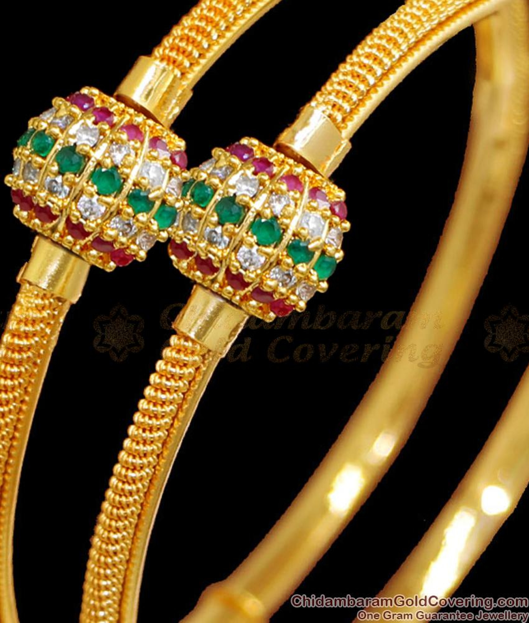 BR2515-2.10 Size Multi Stone Ball Type Gold Plated Bangle Party Wear ...