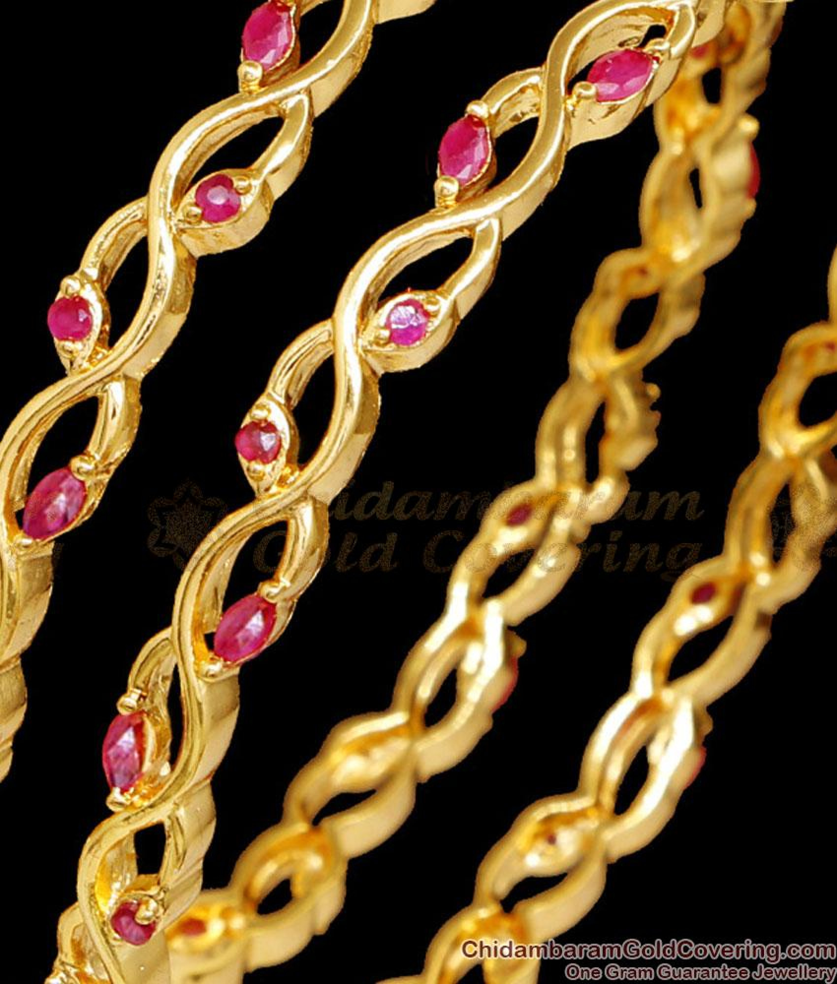 BR2517-2.8 Size Set Of 2 Ruby Stone Gold Plated Bangles For Women