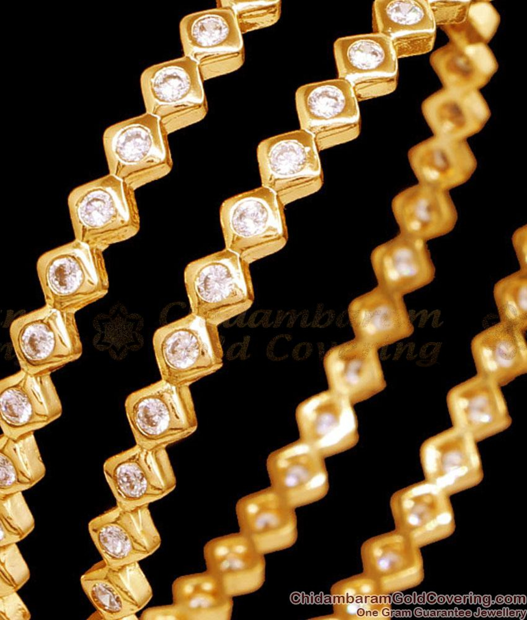 BR2522-2.4 Size Set Of Two Gold Plated Bangle White Stone Design
