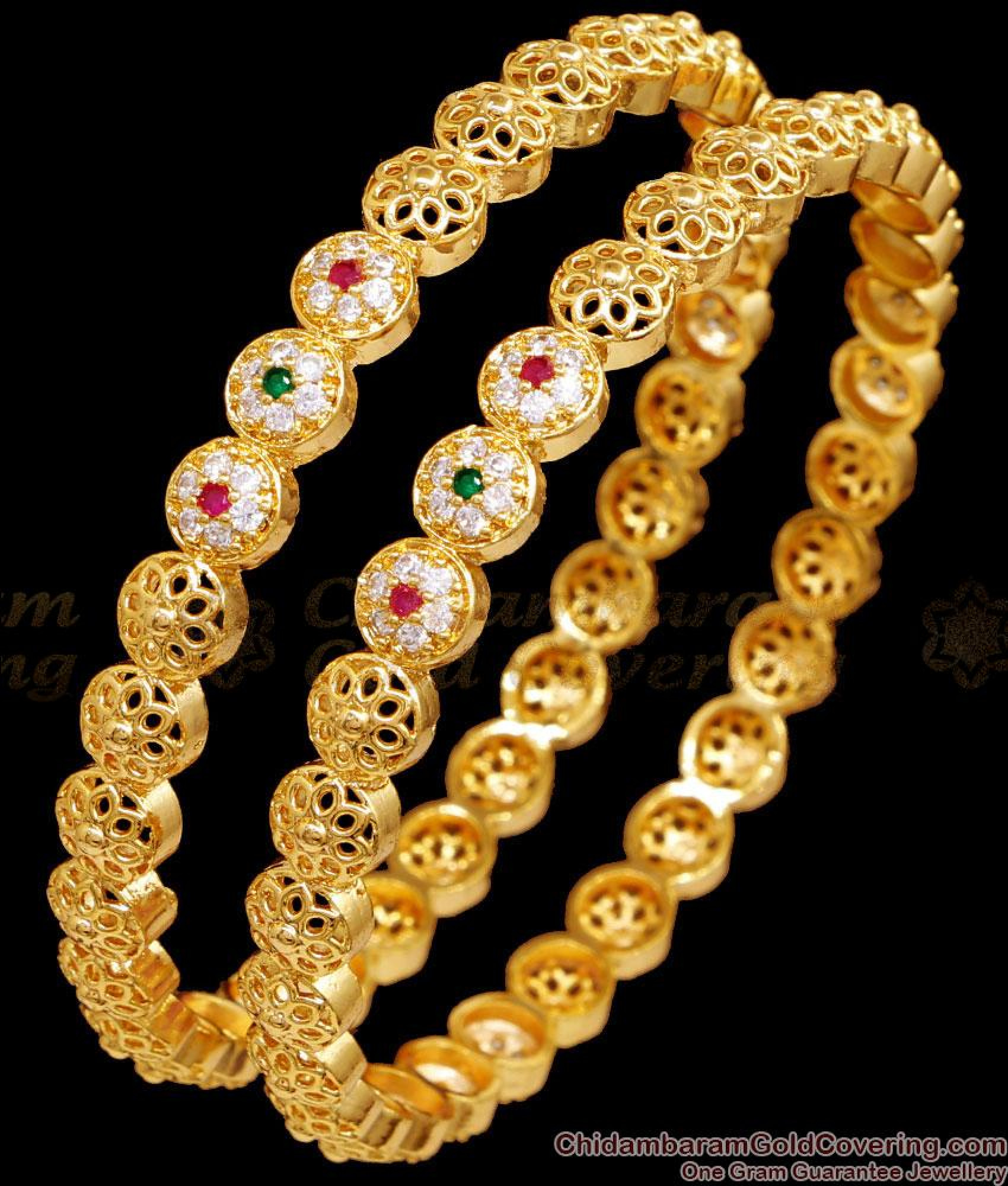 BR2528-2.4 Size High Quality Gold Ad Stone Bangle Flower Design
