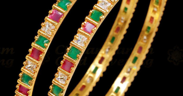 BR2543-2.4 Size Attractive Multi Stone Gold Plated Jaipuri Bangles For Women