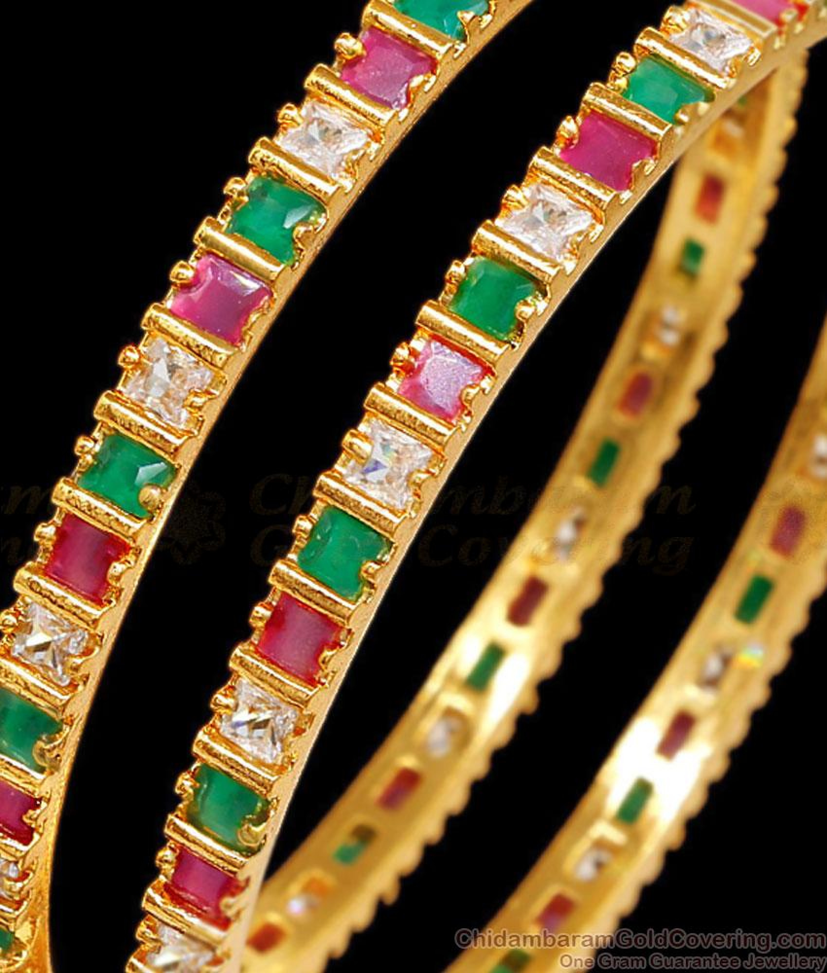 BR2543-2.4 Size Attractive Multi Stone Gold Plated Jaipuri Bangles For ...