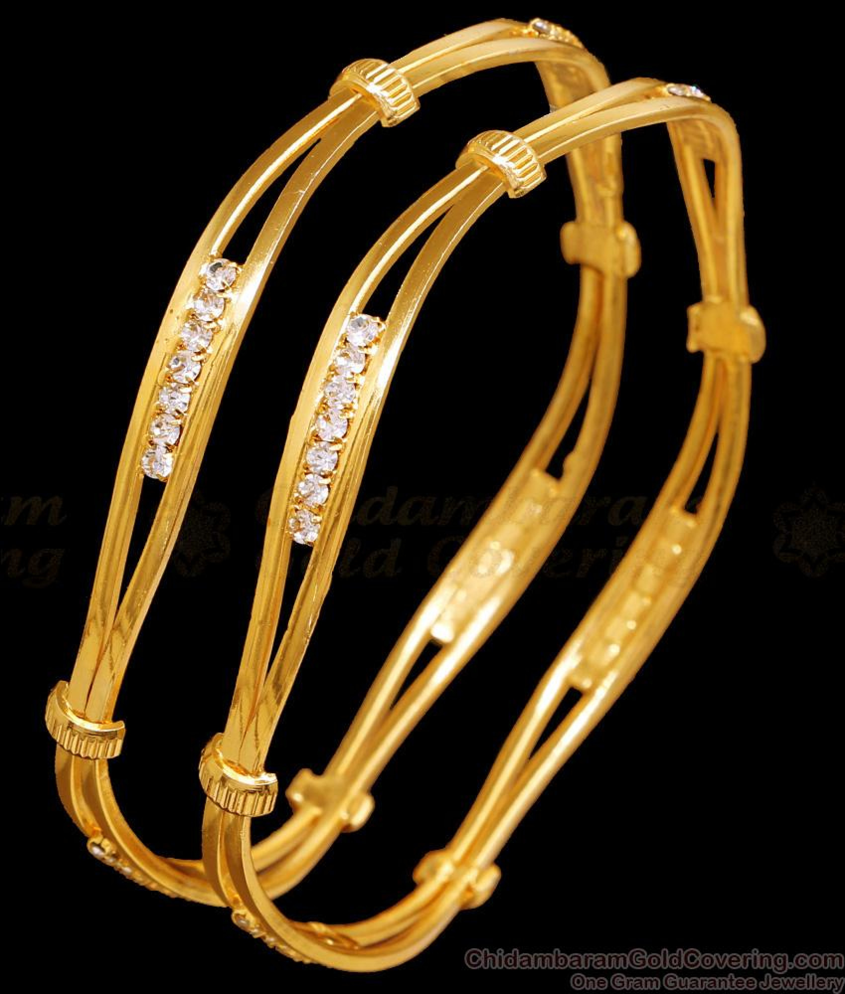 BR2548-2.10 Set Of Two Beautiful Gold Imitation Bangle 2 Line Zig Zag Design