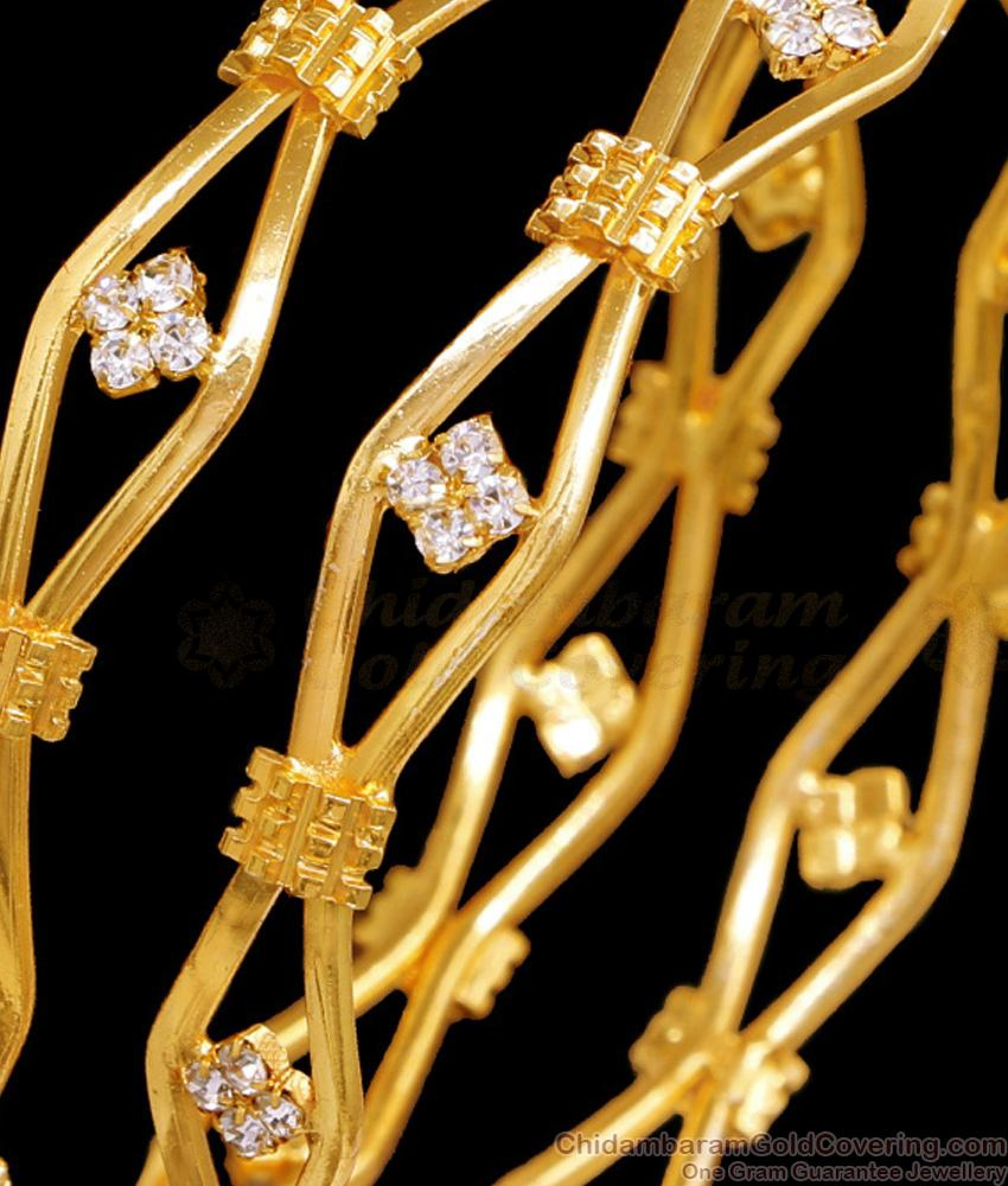 BR2549-2.4 Set Of Two Real Gold Design Fancy Bangle White Stone Design