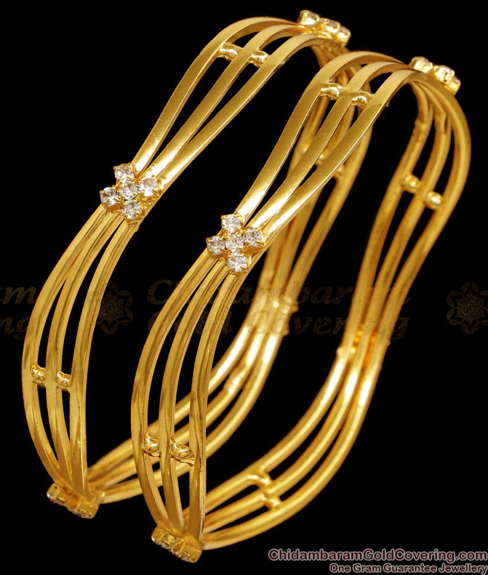 BR2557-2.10 Set Of Two Gold Plated Fancy Bangle Zig Zag Design