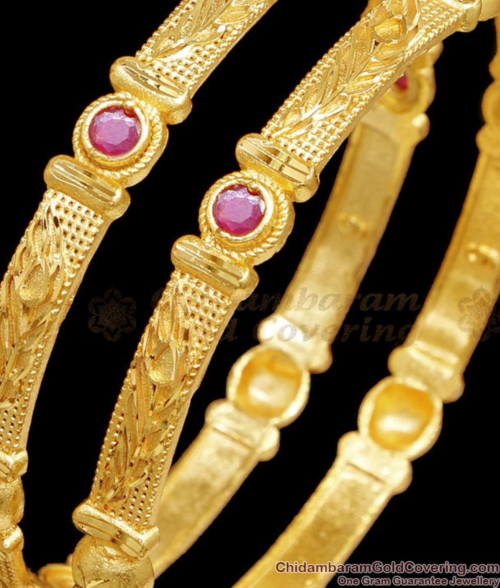 BR2561-2.6 Size 22Kt Gold Bangle Ruby Stone Kada Design For Marriage