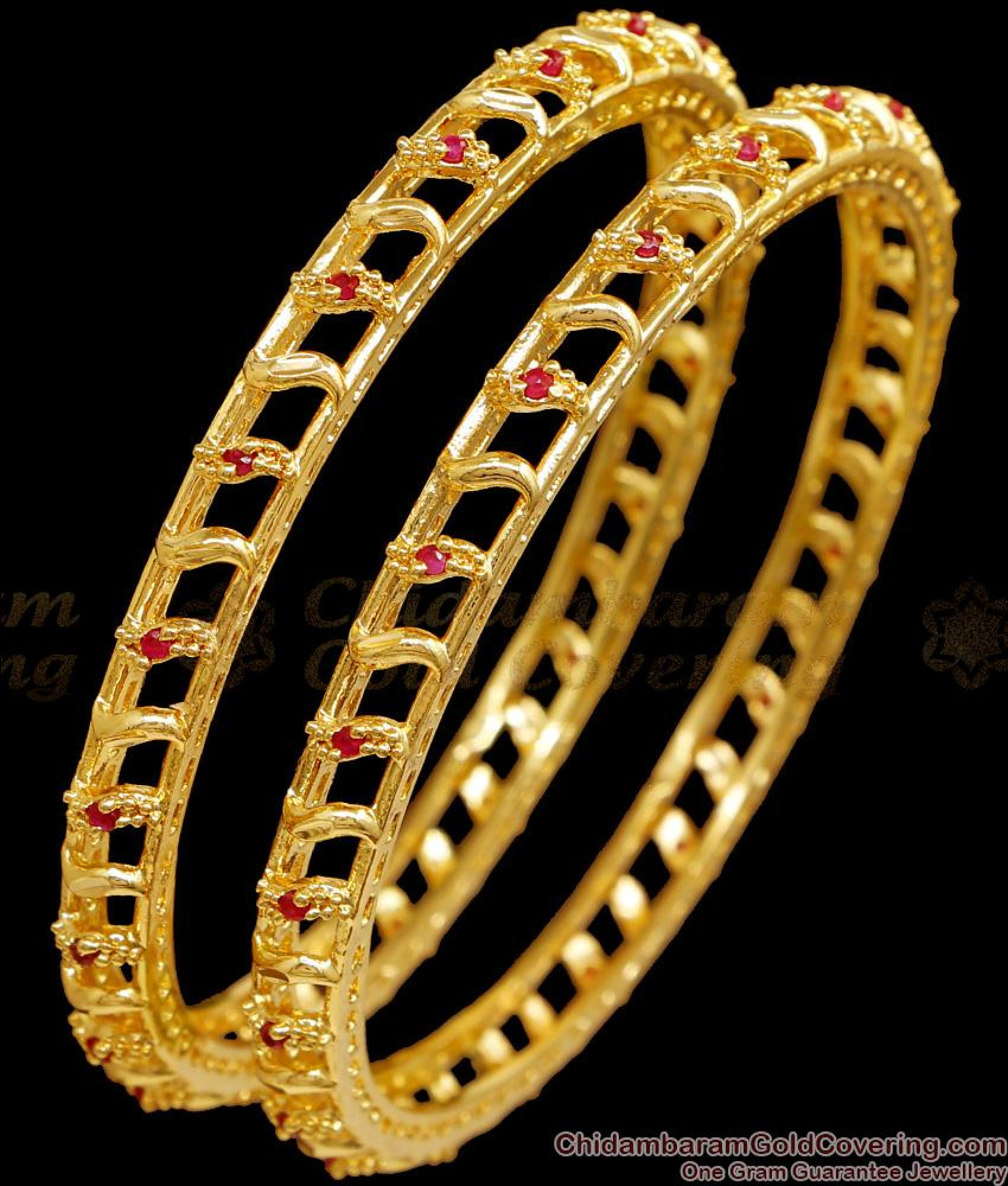 BR2584-2.4 Trendy Ruby Stone Fancy Gold Plated Bangle Designs Online