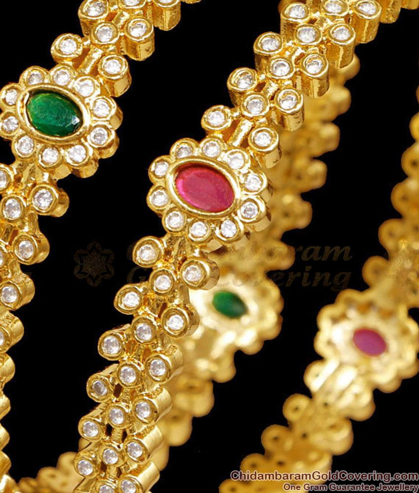 BR2591-2.10 Trendy One Gram Gold Stone Bangle Bridal Jewelry For Women